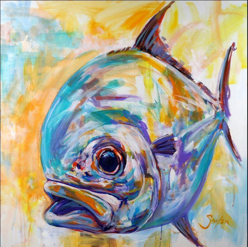 "Yellow Permit" Contemporary fish art- flyfishing painting 30x30 on ...