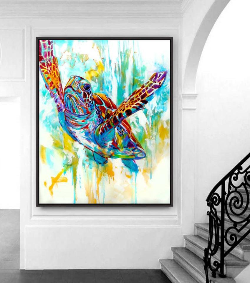 NEW! "Freedom" Original 5' x 4' Expressionist Sea Turtle Painting