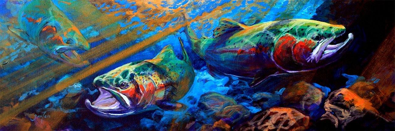 "Sun and Steel"12" x 36" Limited Original Steelhead Art