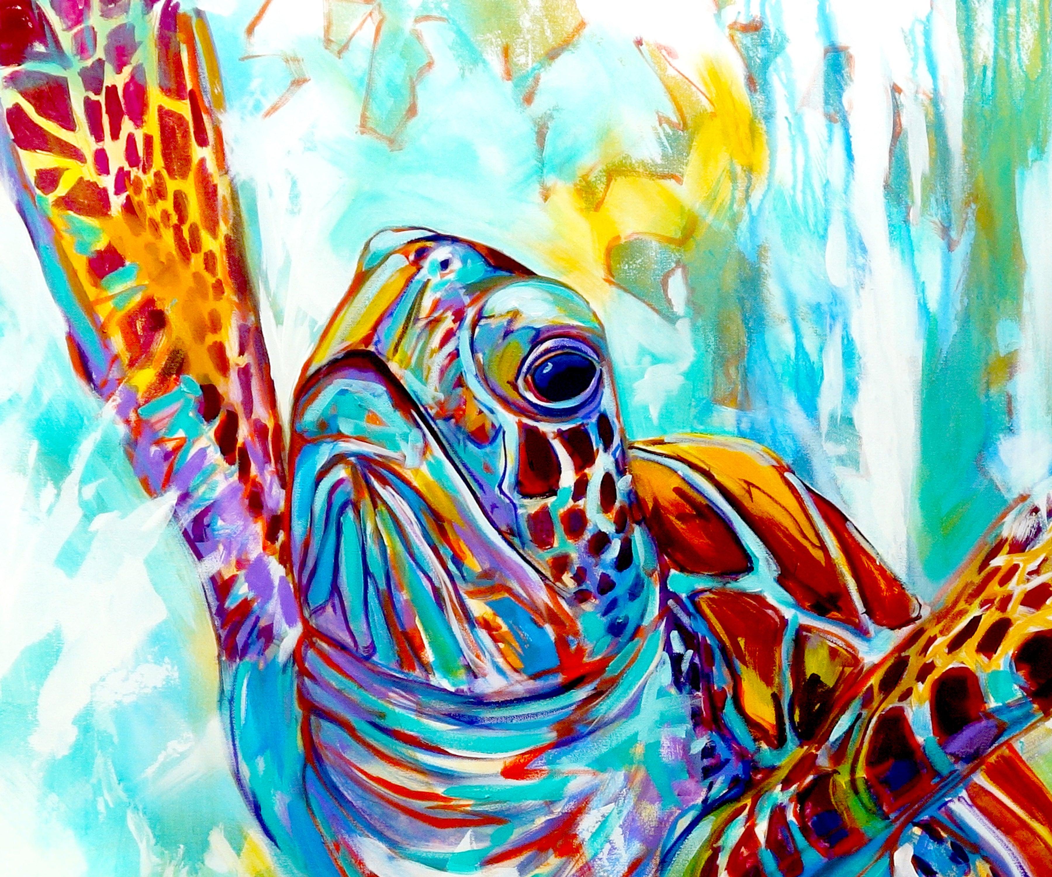 NEW! "Freedom" Original 5' x 4' Expressionist Sea Turtle Painting